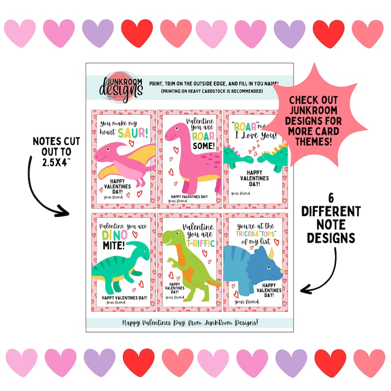 DINOSAURS Valentines Day Cards , Valentine Cards, Dinosaurs - Etsy