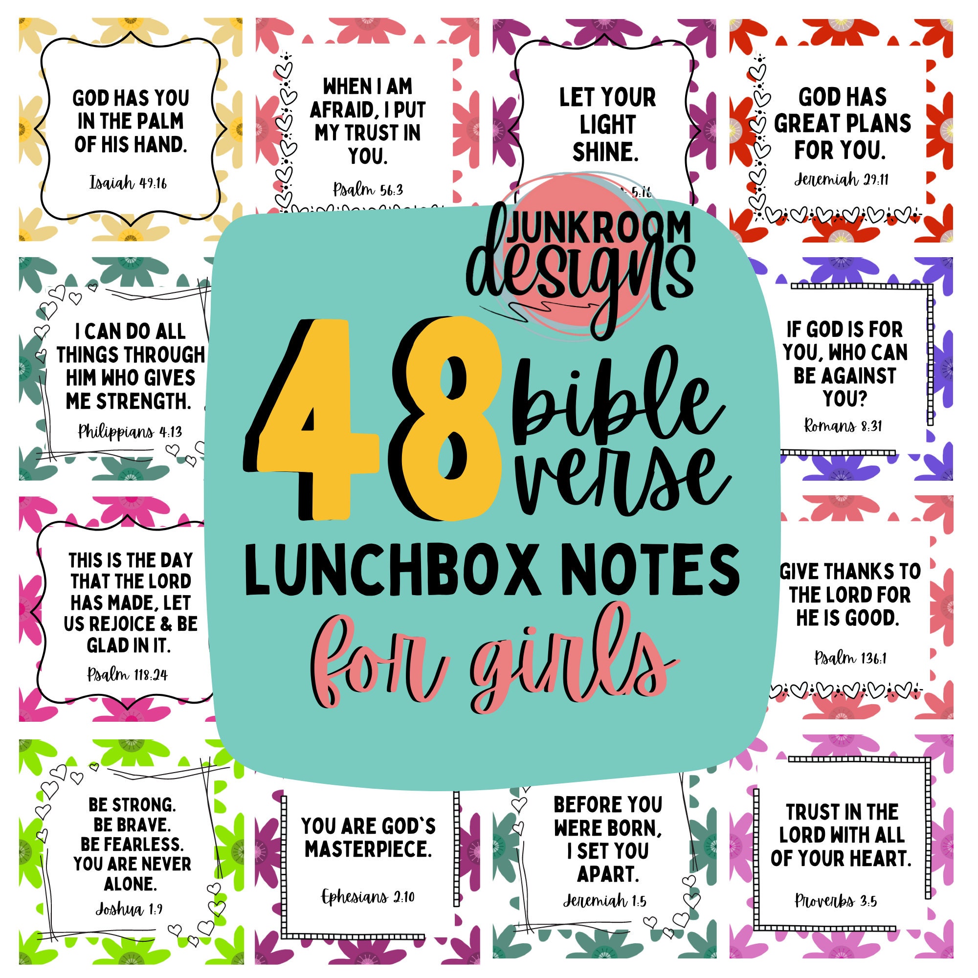 Bible Verse Lunchbox Notes for Kids, Girl Lunchbox Notes - Etsy