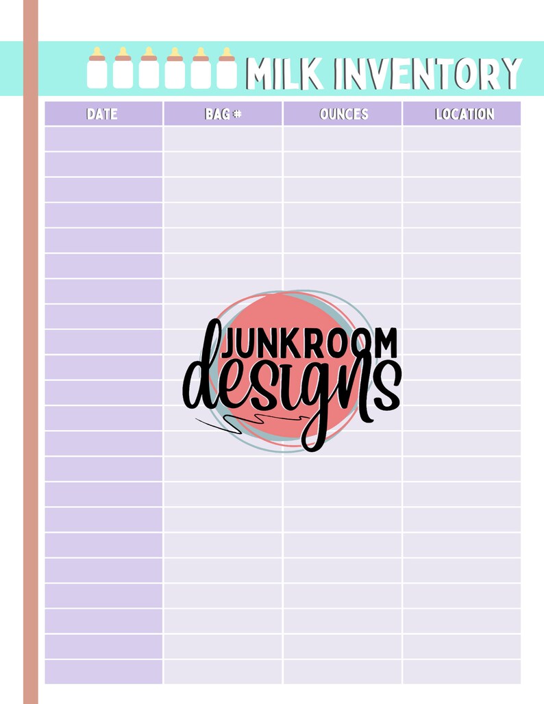 Breastmilk Inventory Printable, Freezer Breastmilk Tracker, Freezer ...