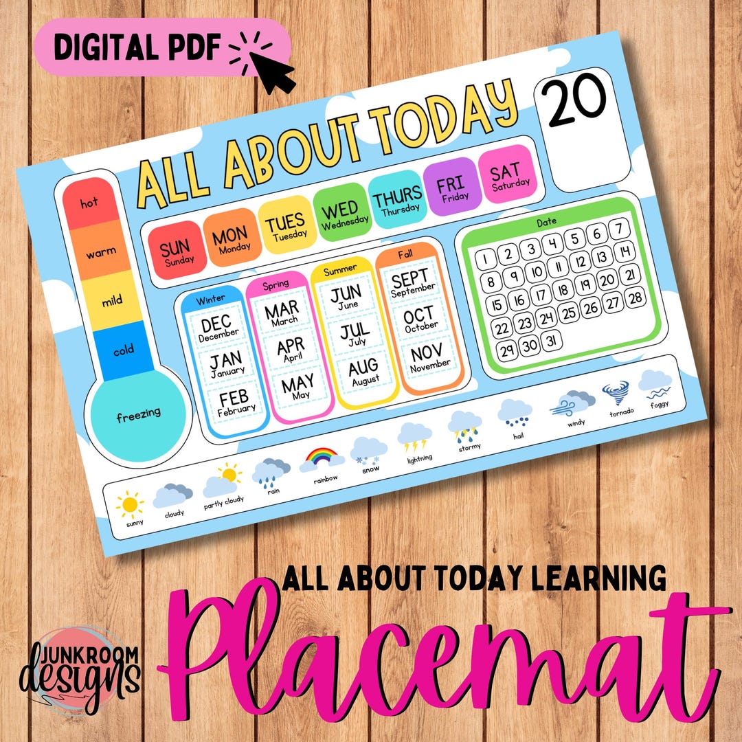 DIGITAL Learning Placemat, Preschool Placemat - Etsy