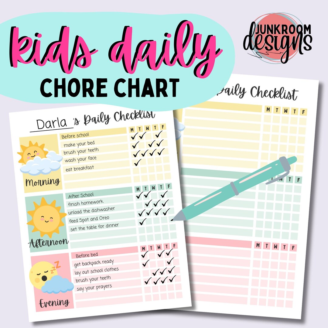 Kids Daily Chore Chart, Printable Daily Checklist - Etsy