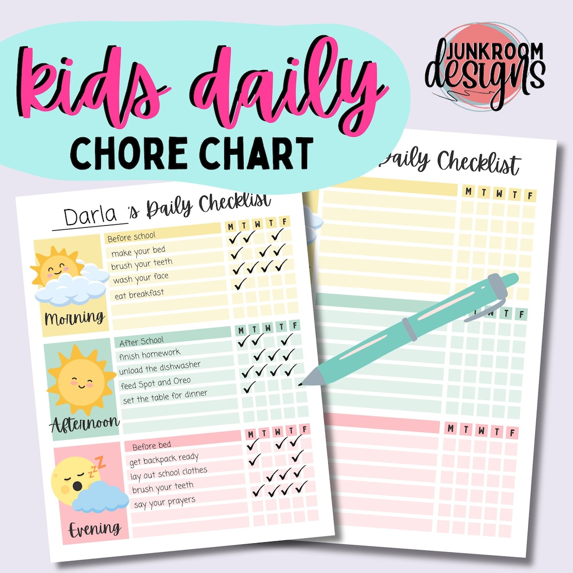 Kids Daily Chore Chart, Printable Daily Checklist - Etsy