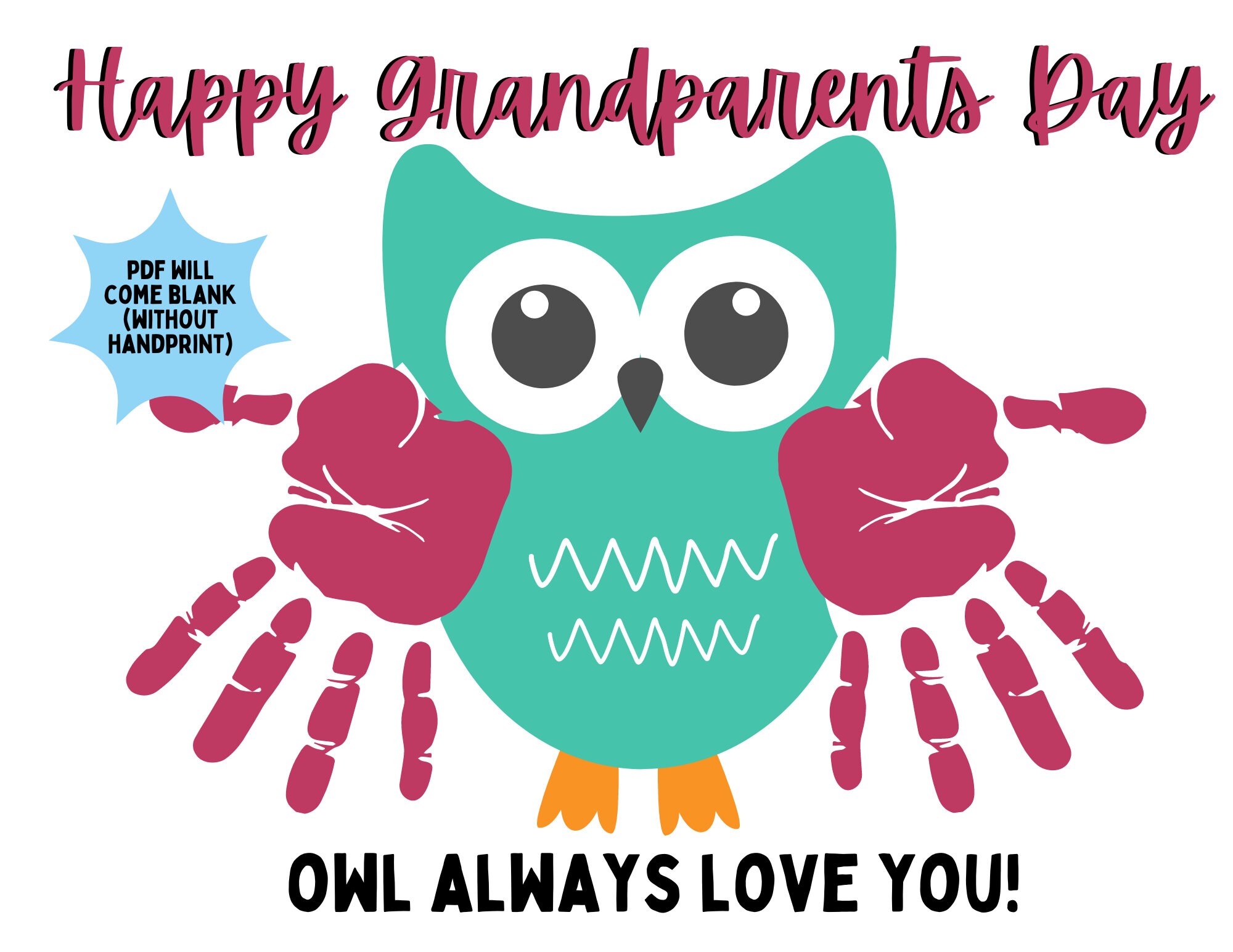 Grandparents Day Handprints, DIY Gift for Grandma, Owl, Owl Always Love ...