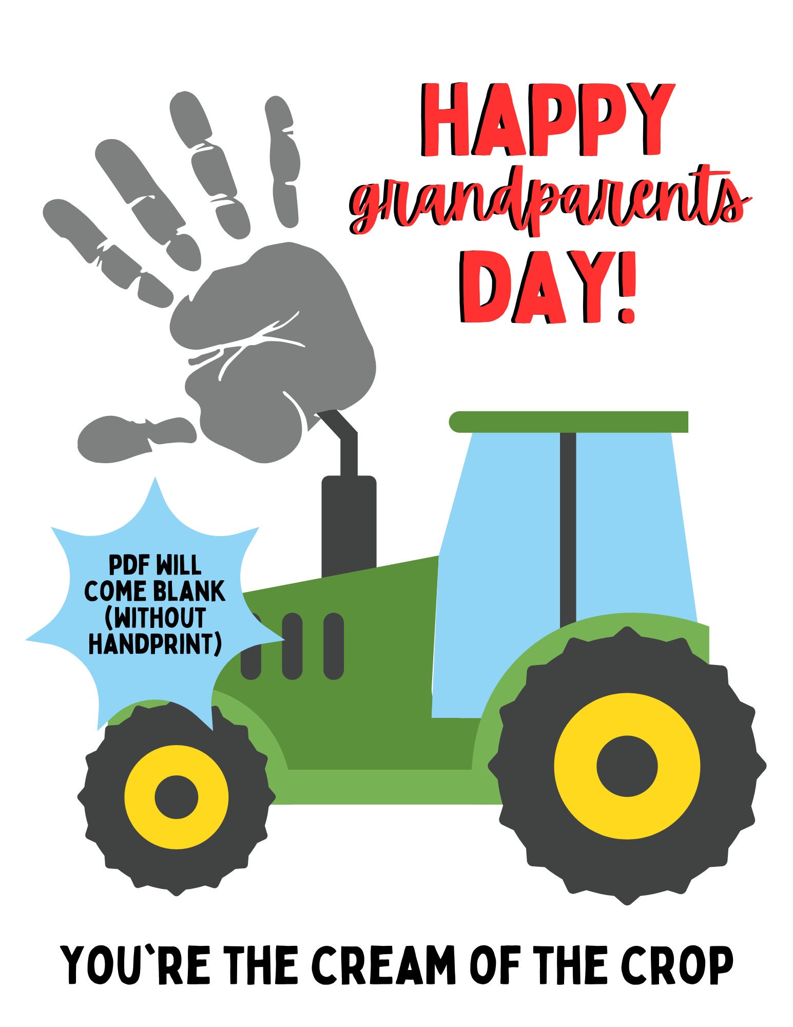 Grandparents Day Handprints, DIY Gift for Grandpa, Tractor, Farming ...