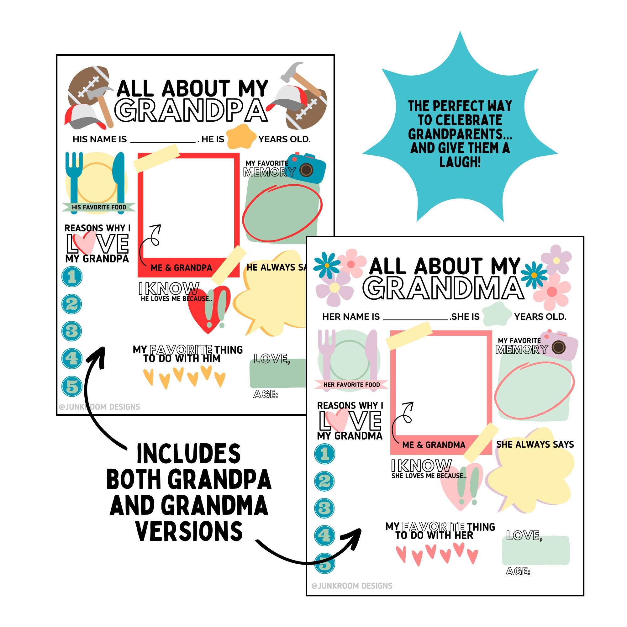 All About My Grandma, All About My Grandpa, Grandparents Day Printable ...