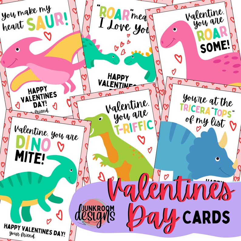 DINOSAURS Valentines Day Cards , Valentine Cards, Dinosaurs - Etsy