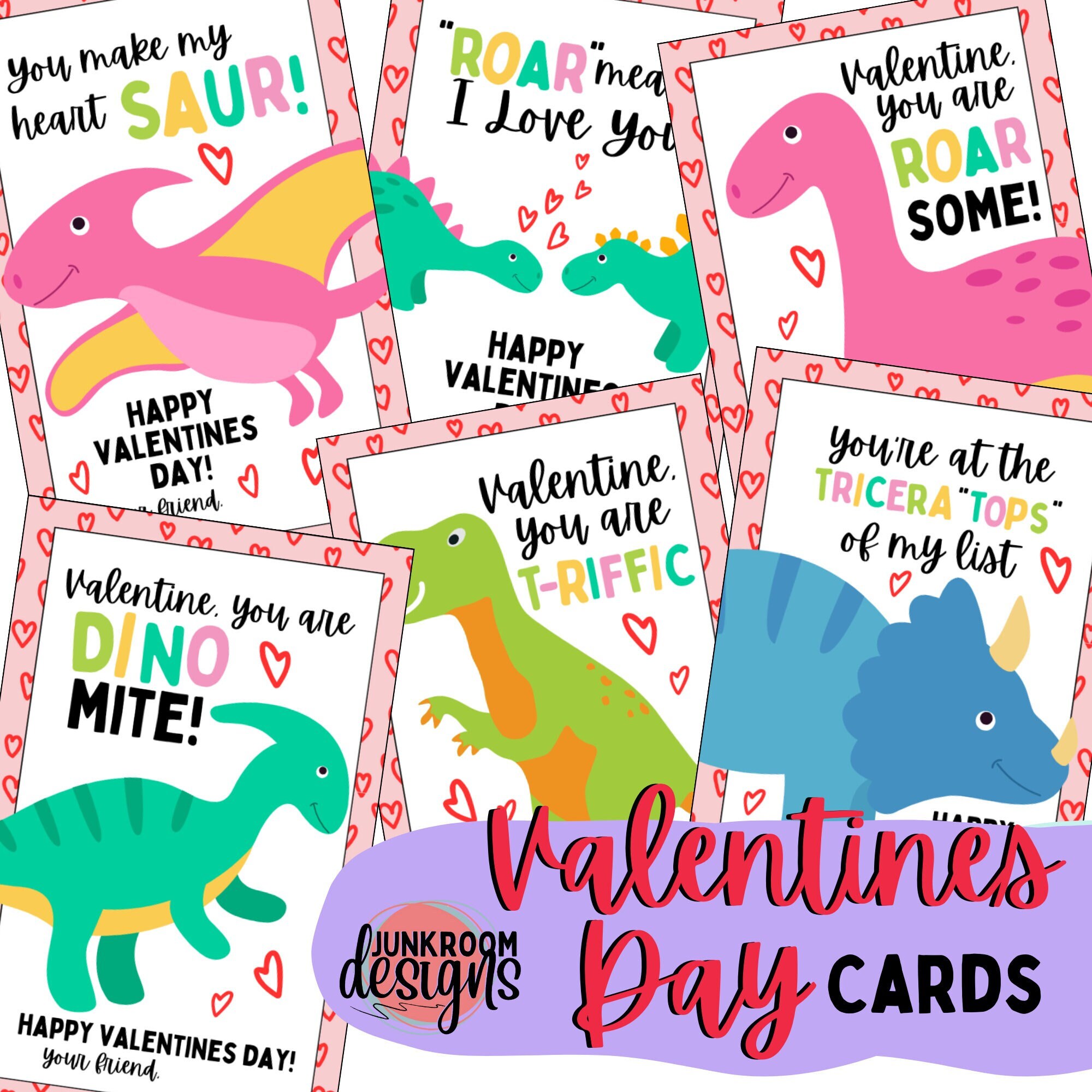 DINOSAURS Valentines Day Cards , Valentine Cards, Dinosaurs - Etsy
