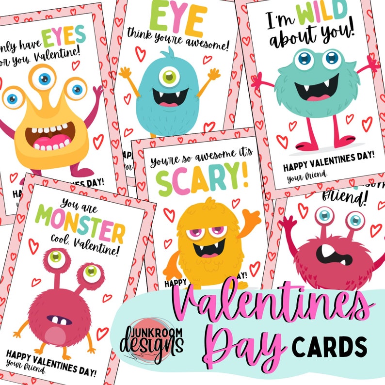 MONSTERS Valentines Day Cards , Valentine Cards, Monsters - Etsy