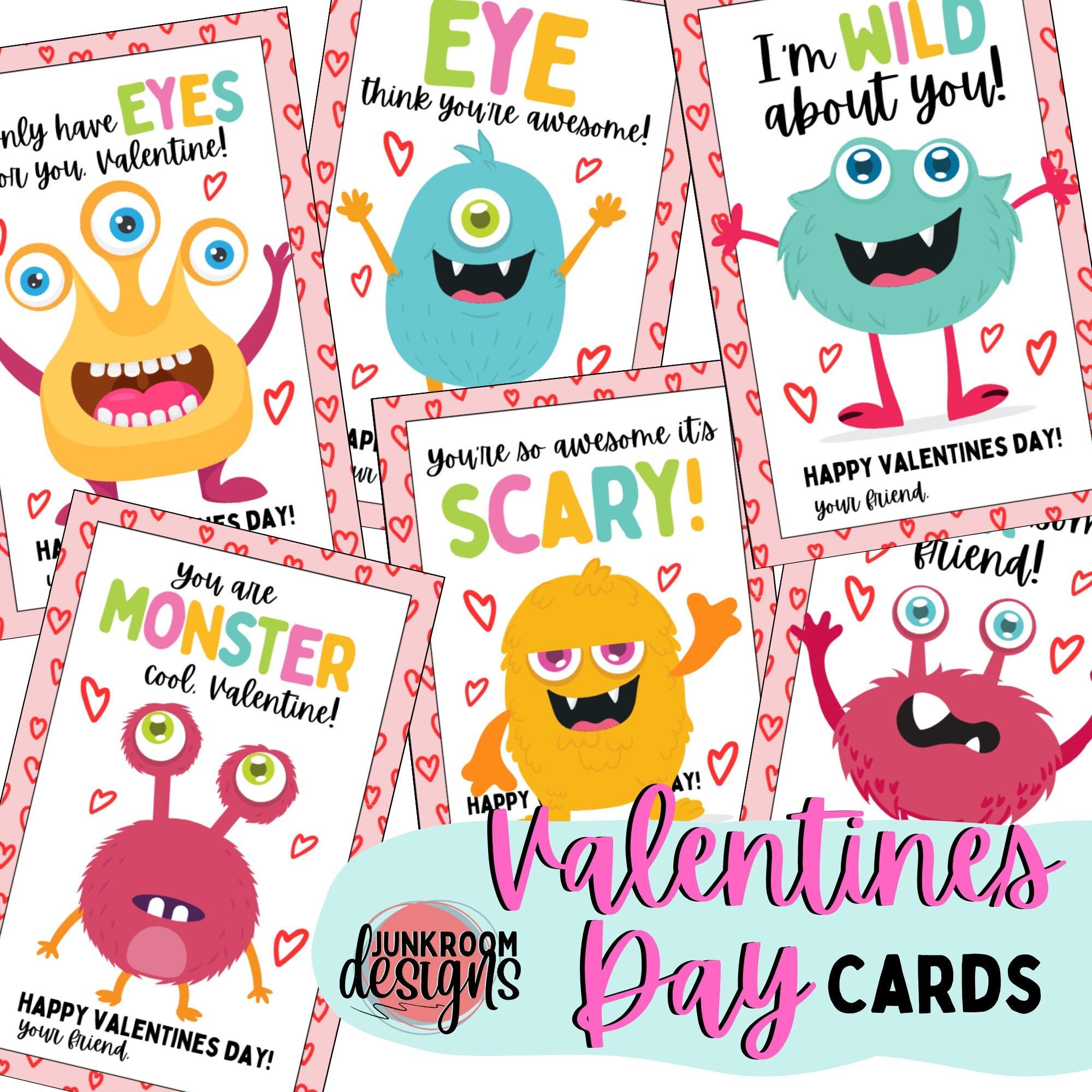 MONSTERS Valentines Day Cards , Valentine Cards, Monsters - Etsy