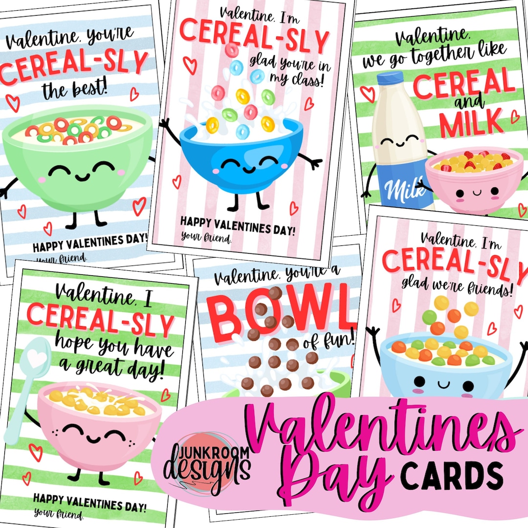 CEREAL Valentines Day Cards , Valentine Cards, Breakfast Cereal ...
