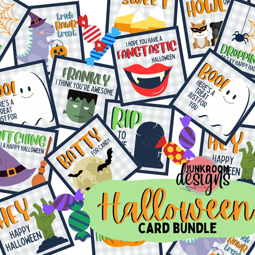 Kids Halloween Card Set, Classroom Halloween Cards, Halloween Party Pun ...