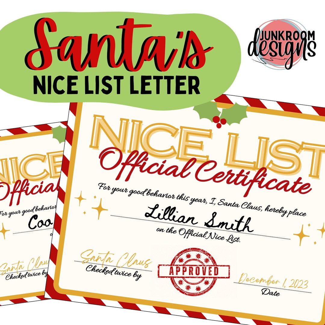 Santa's Nice List Letter, Santa's Nice List Certificate - Etsy