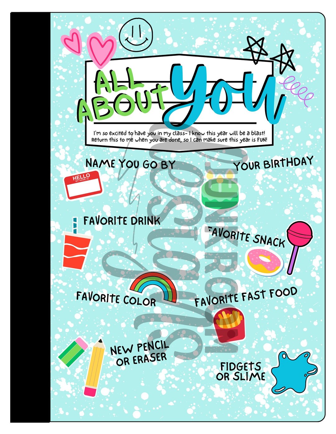 BLUE Student Favorite Things Questionnaire, Back to School Student ...