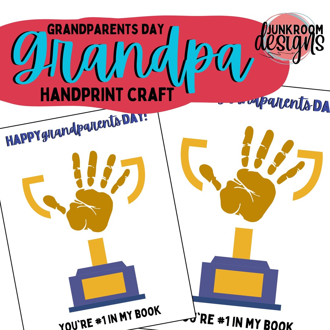 Grandparents Day Handprints, DIY Gift for Grandpa, Trophy, Number One ...