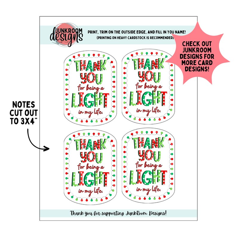 Thank You for Being a Light in My Life, Christmas Tag, Gift Tag - Etsy
