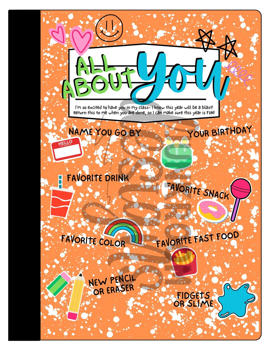 ORANGE Student Favorite Things Questionnaire, Back to School Student ...