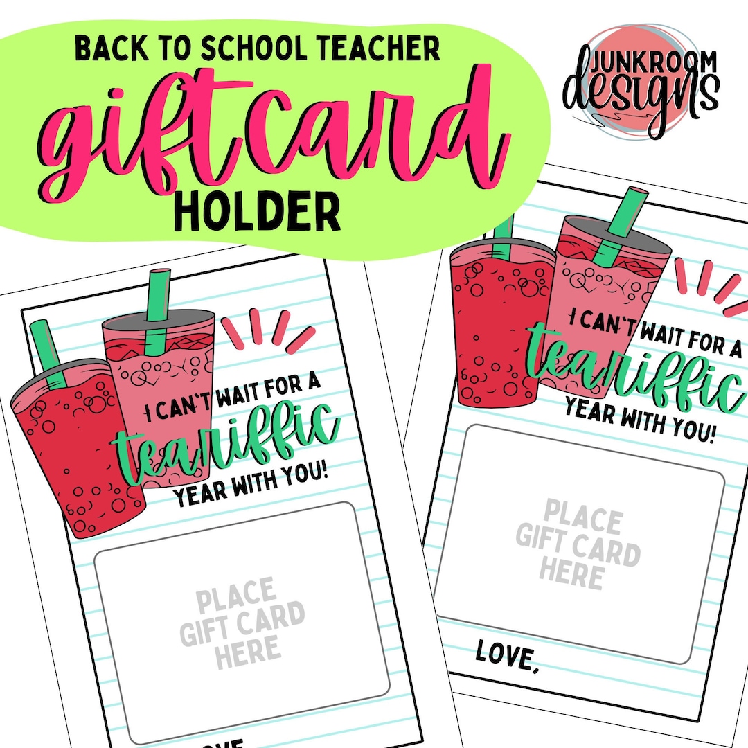 First Day of School, Gift Card Holder, Teacher Gift, Tea Card Printable ...