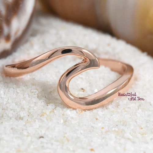 Rose Gold Wave Ring Sterling Silver Beach Jewelry Wave Ring | Etsy