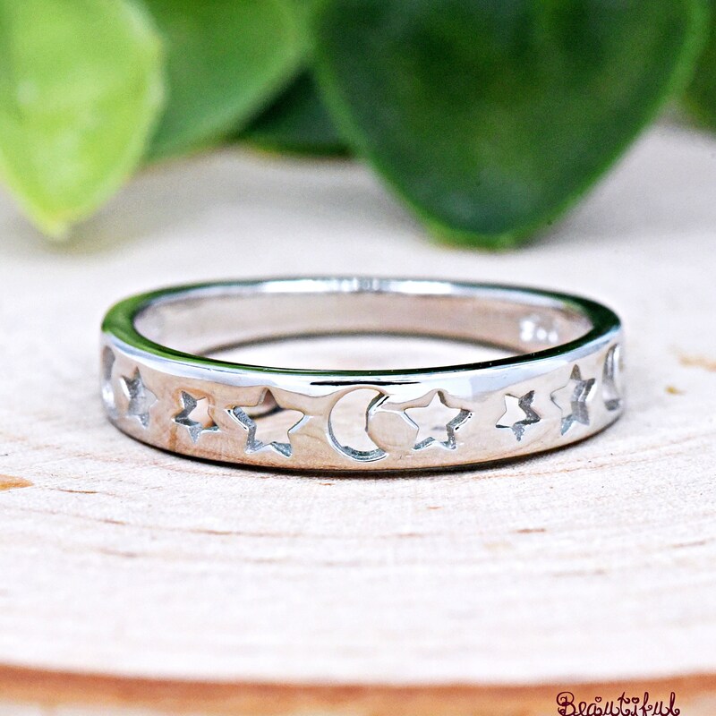 Moon and Stars Ring - Etsy
