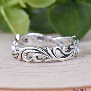 Boho Filigree Eternity Band, Oxidized Solid 925 Sterling Filigree Full ...