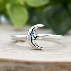 Sterling Silver Crescent Moon Face Ring, Girls Womens Moon Ring, Celtic ...