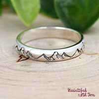 Sterling Silver Mountain Ring, Forest Ring for Women, Silver Tree Ring ...