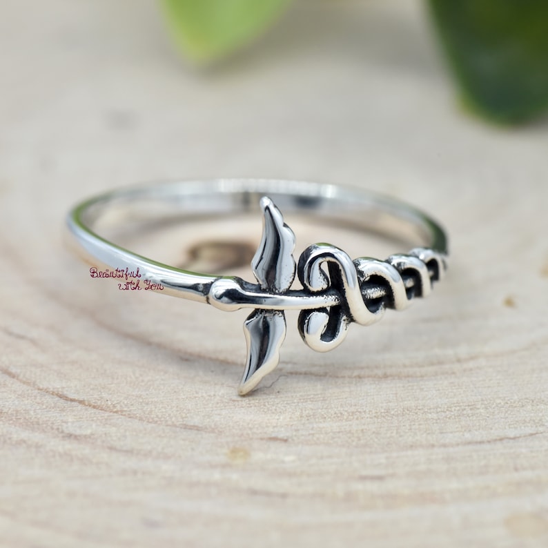 Caduceus Staff Ring Two Serpents With Wings Greek Myth - Etsy