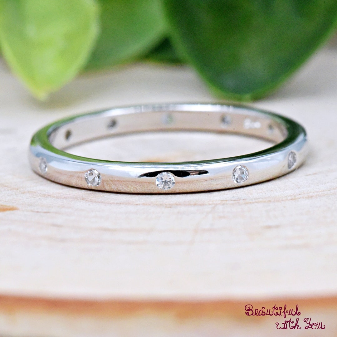 Solid 925 Sterling Silver 2mm Width 1mm CZ Bezel Flush Set Eternity ...