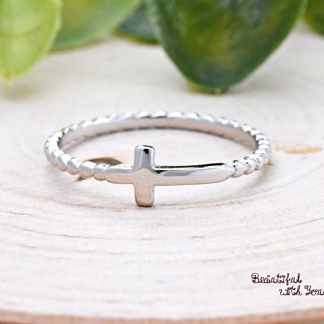 5mm Petite Sideways Cross Ring, Sterling Silver Sideways Cross Bead ...