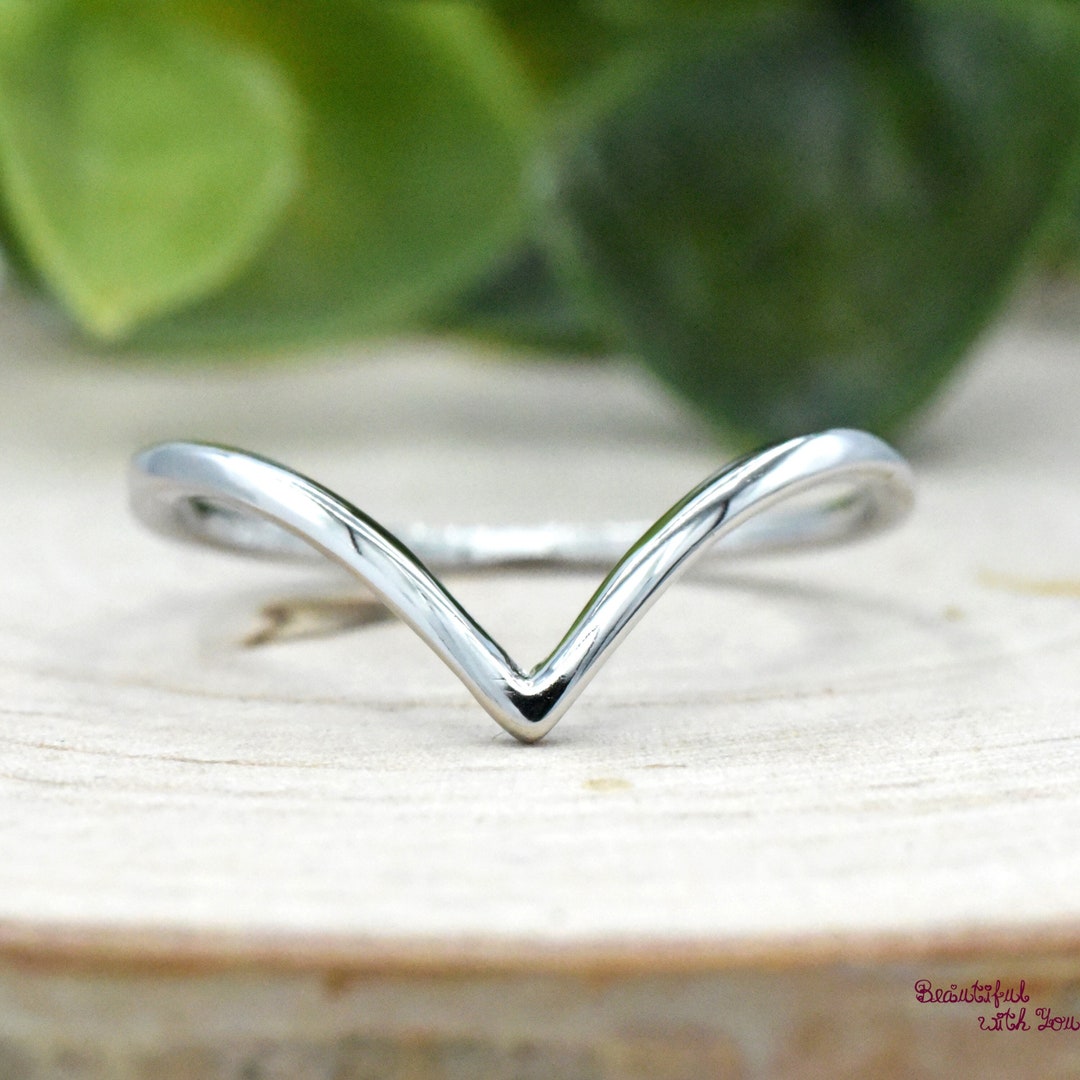 V Shape Stackable Midi Thumb Finger Ring, 925 Sterling Silver Chevron ...