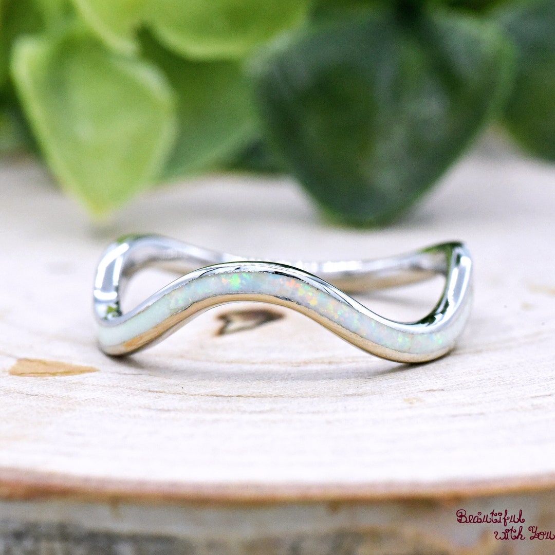 Wavy Thumb Ring, Solid 925 Sterling Silver Thumb Ring With Opal Inlay ...