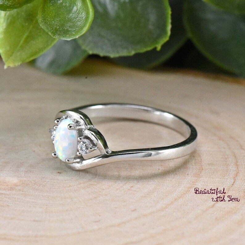 Opal Ring Womens Fire White Opal Ring Silver Dainty Bypass - Etsy
