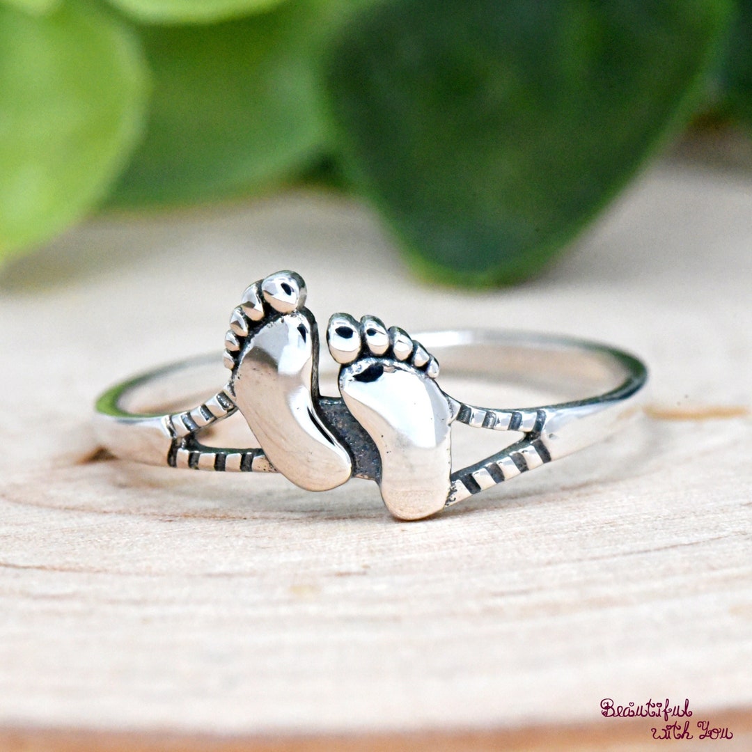 Baby Feet Ring, 925 Sterling Silver Minimalist Design Ring, Dainty Two ...