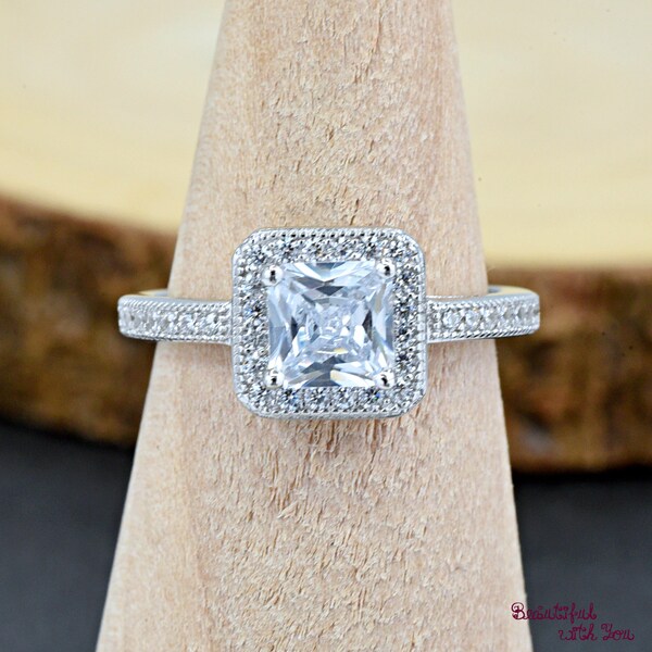 Square Halo Ring - Etsy