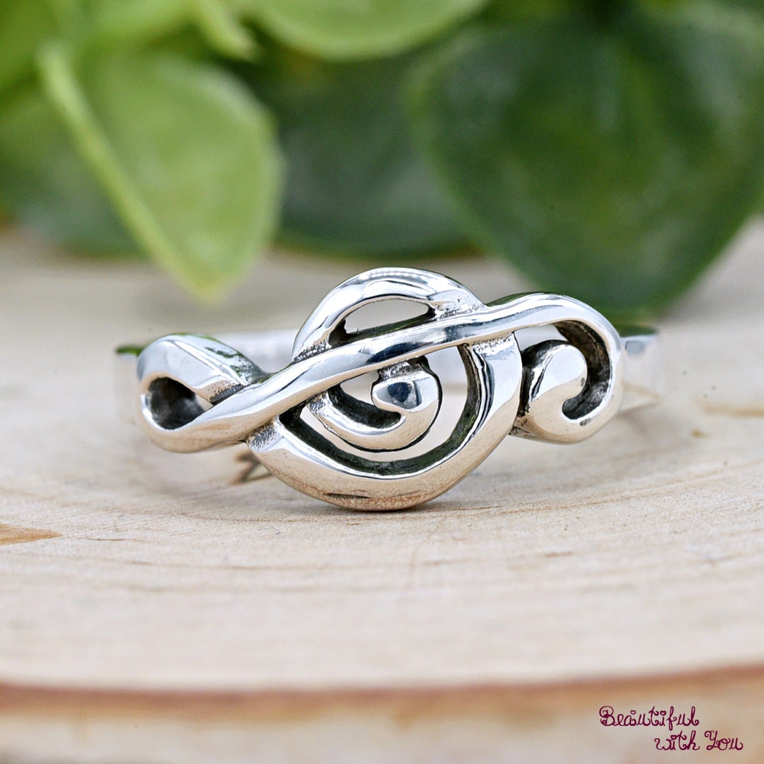 Sideways Treble Clef Musicians Ring, Solid 925 Sterling Silver Treble ...