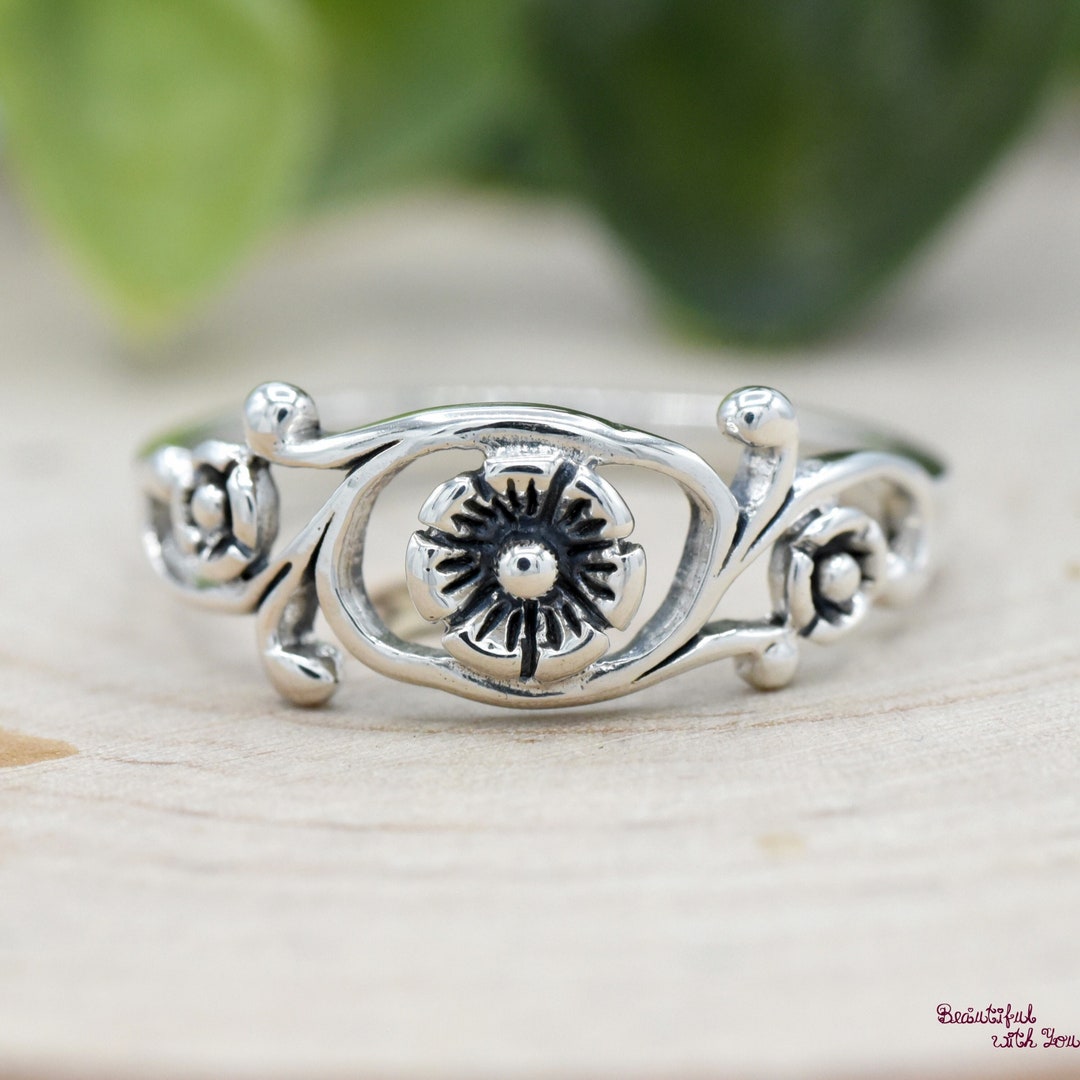 Flowers Vine Ring, Nature Inspired Flower Ring, Solid 925 Sterling ...