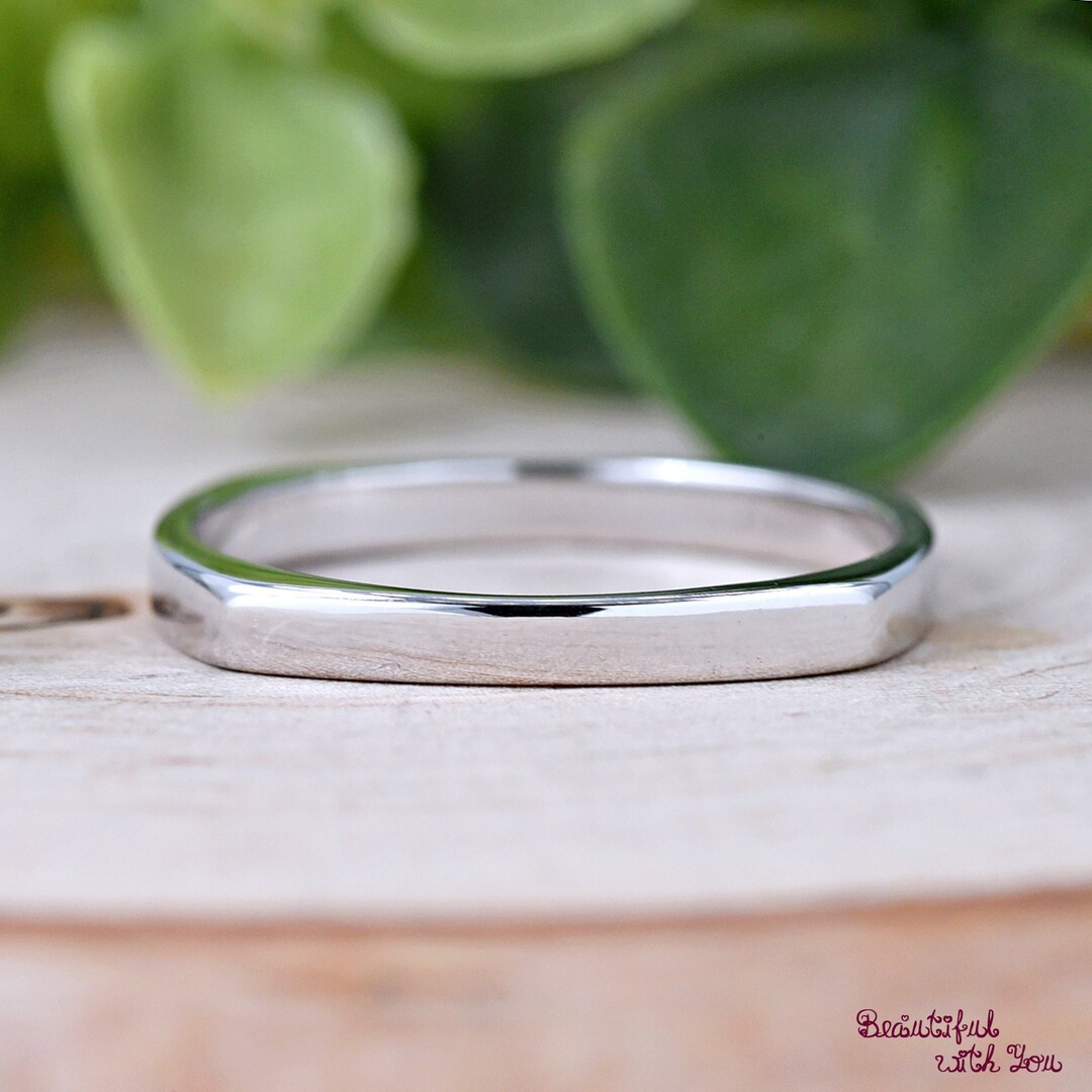 Rounded Square Ring Minimalist Design, Solid 925 Sterling Silver Flat ...