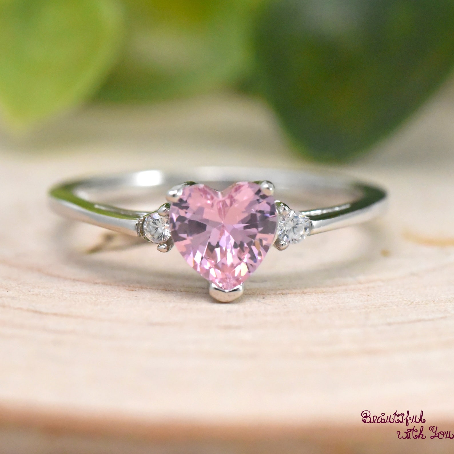 October Birthstone Ring Simulated Heart Pink Cubic Zirconia - Etsy