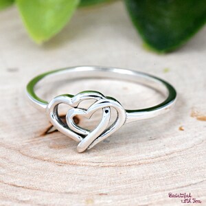 Double Hearts Ring, Heart Promise Ring, Promise Ring for Her, Ring for Women, Womens Silver Ring ...