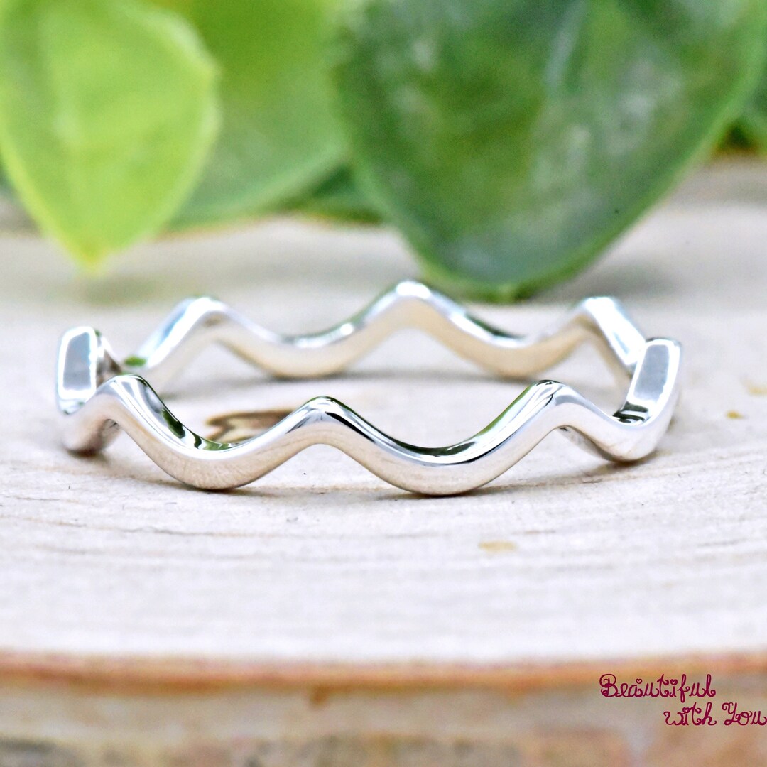 Sterling Silver Minimalist Simple Wavy Thumb Ring, Waves Eternity Ring, Unique Wavy Stackable ...