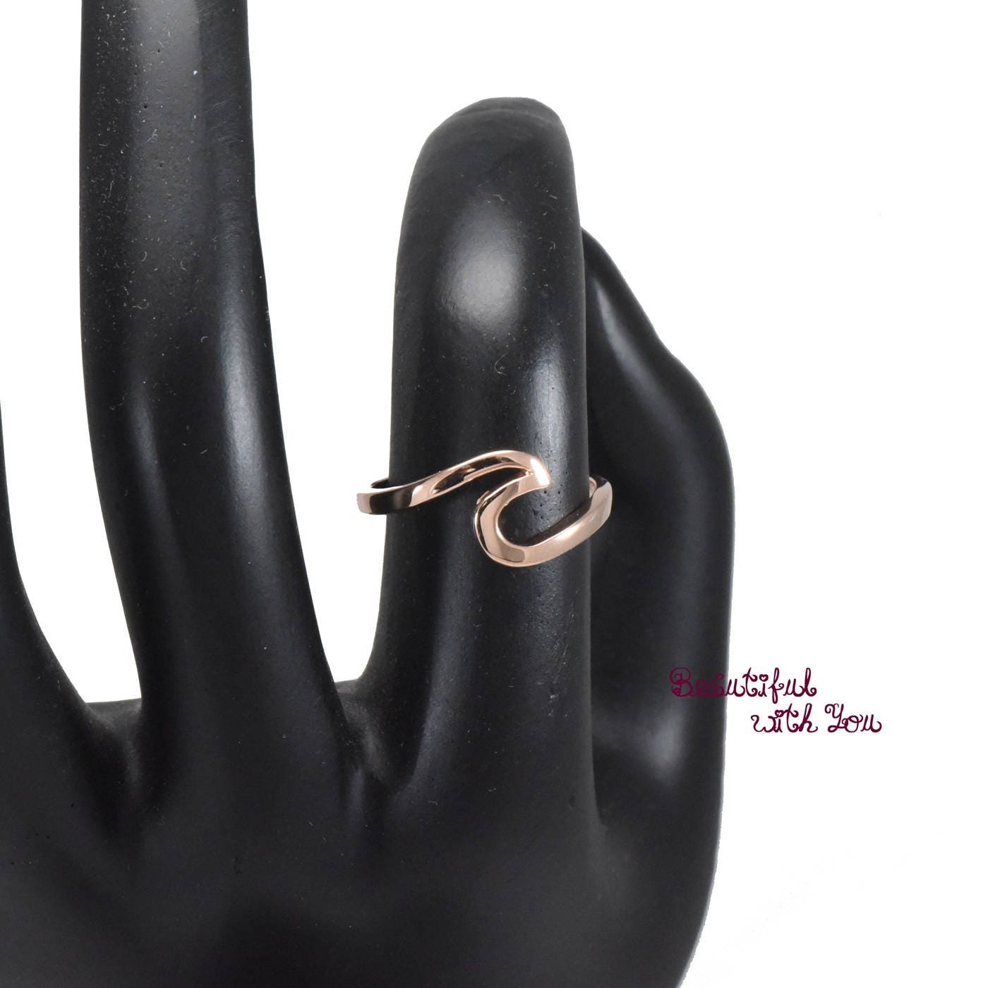 Rose Gold Wave Ring Sterling Silver Beach Jewelry Wave Ring | Etsy