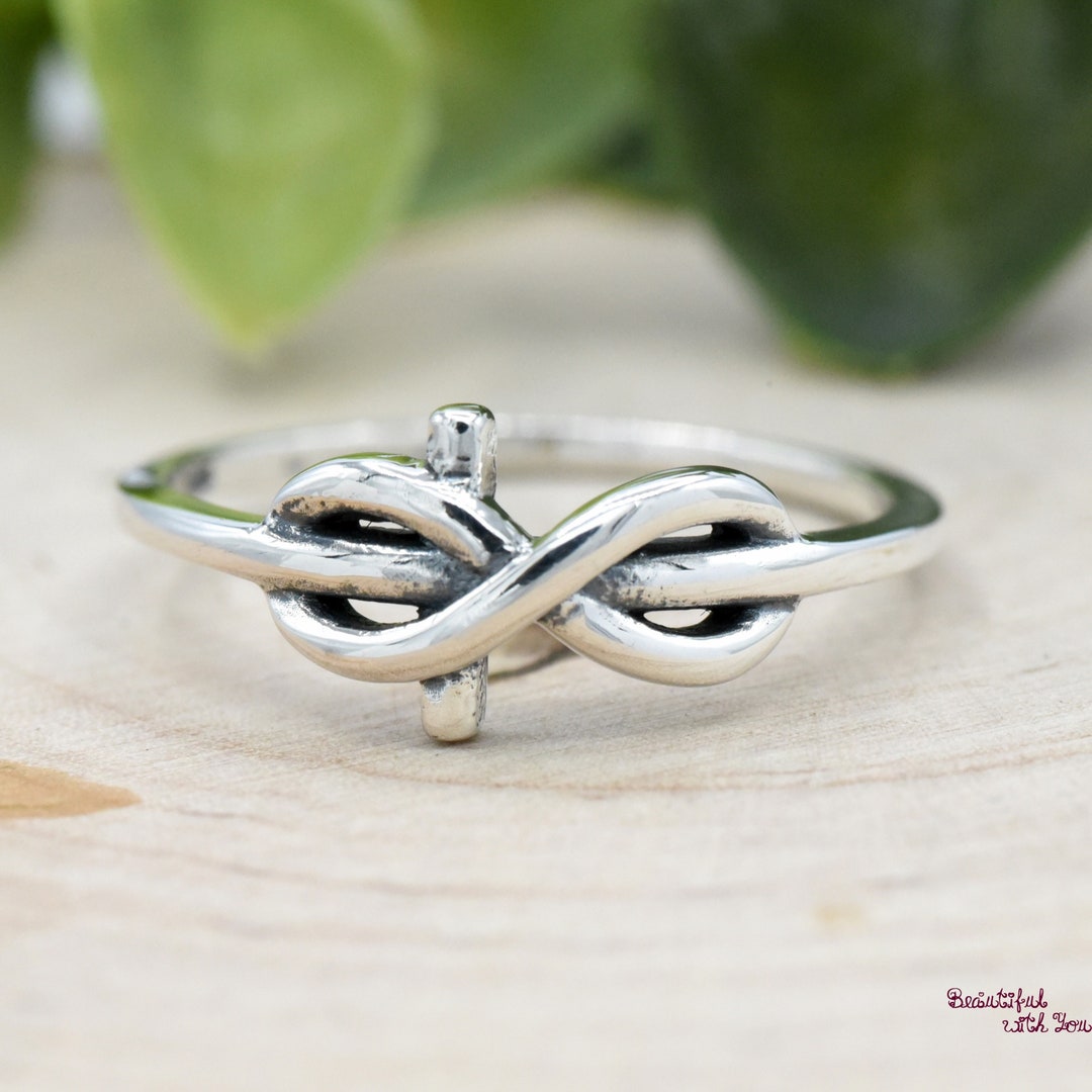 Infinity Sideways Cross Ring, Solid 925 Sterling Silver Cross Infinity ...
