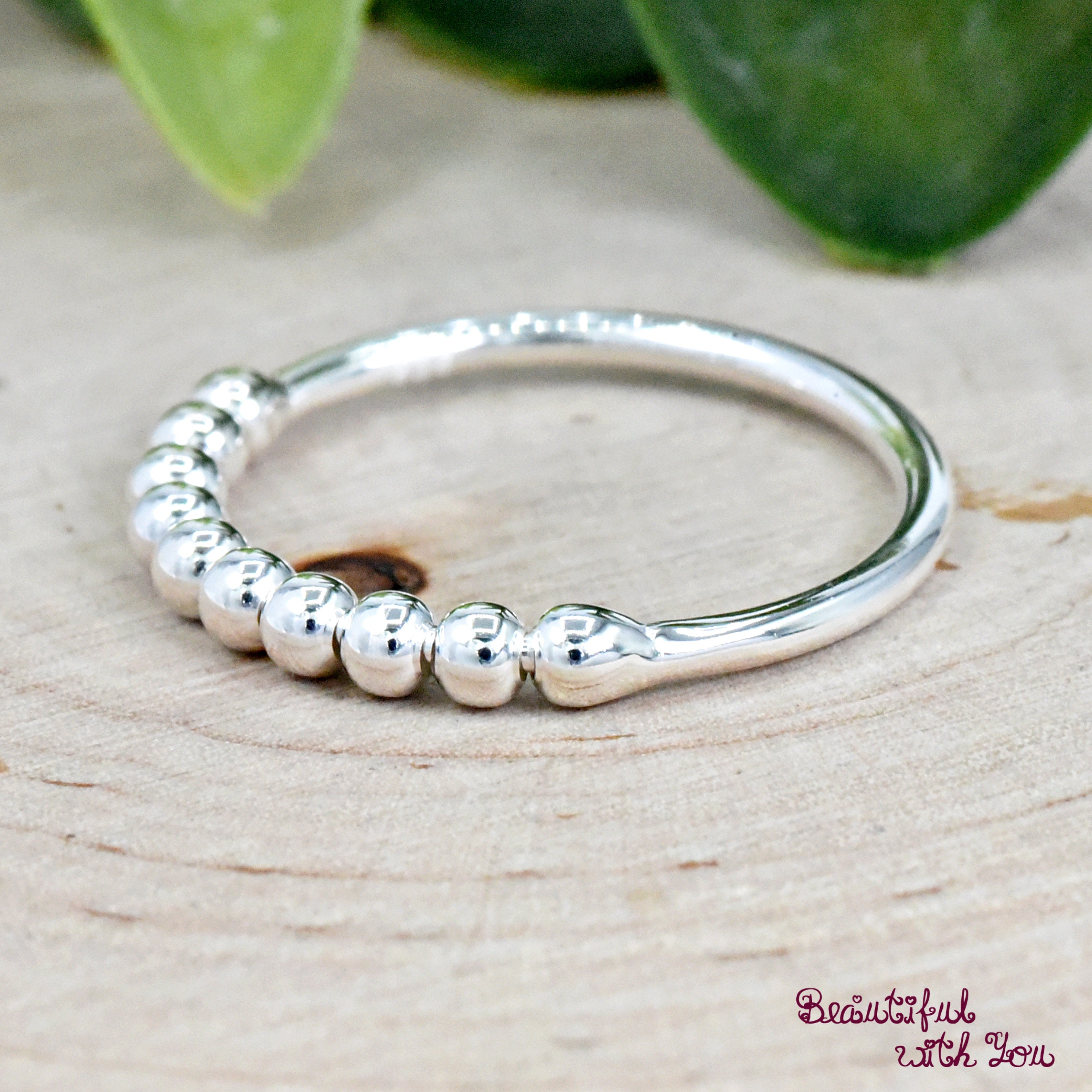 Sterling Silver Beaded Ball Ring, Stacking Bubble Ring, Half Eternity ...