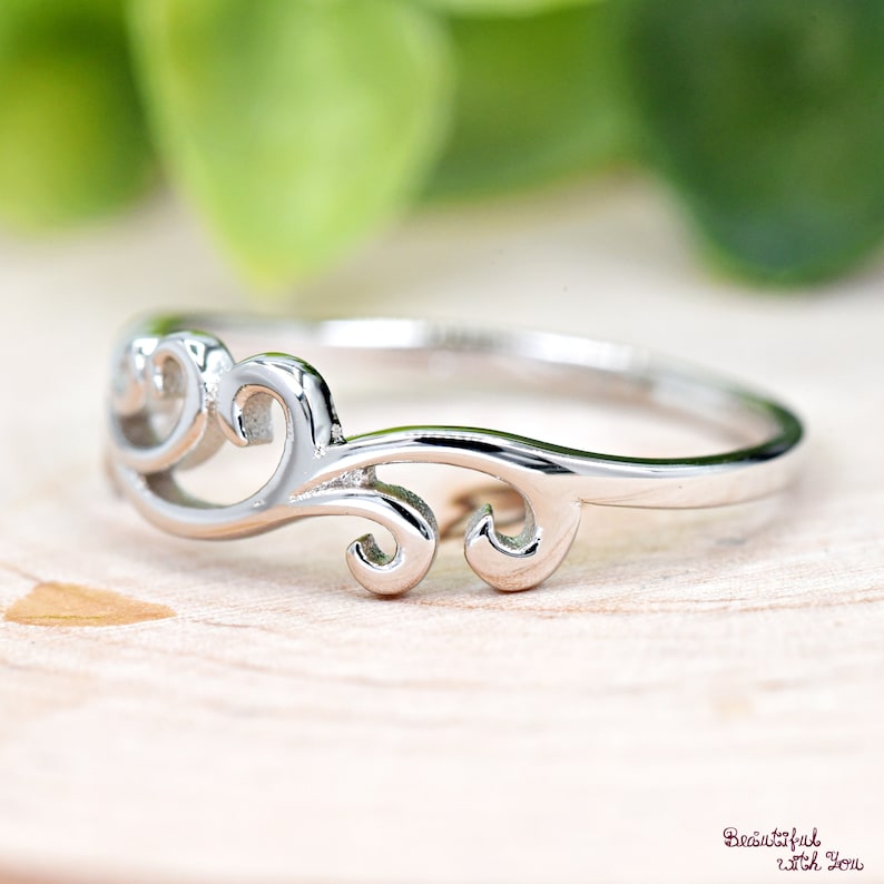 Buy Filigree Swirl Waves Ring, Unique Style Wavy Ring, Solid 925 ...