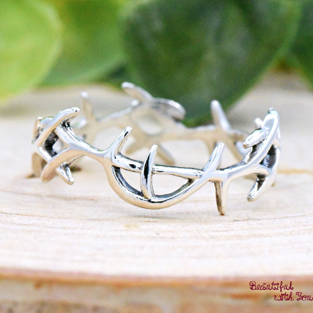 Crown of Thorns Inspired Christians Ring, Solid 925 Sterling Silver ...