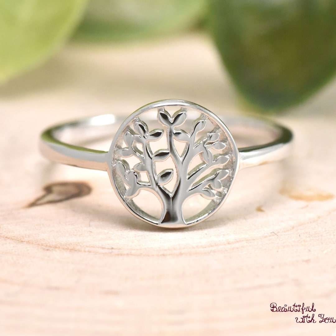 Celtic Tree of Life Ring, Traditional Irish Sacred Tree Ring, Round ...