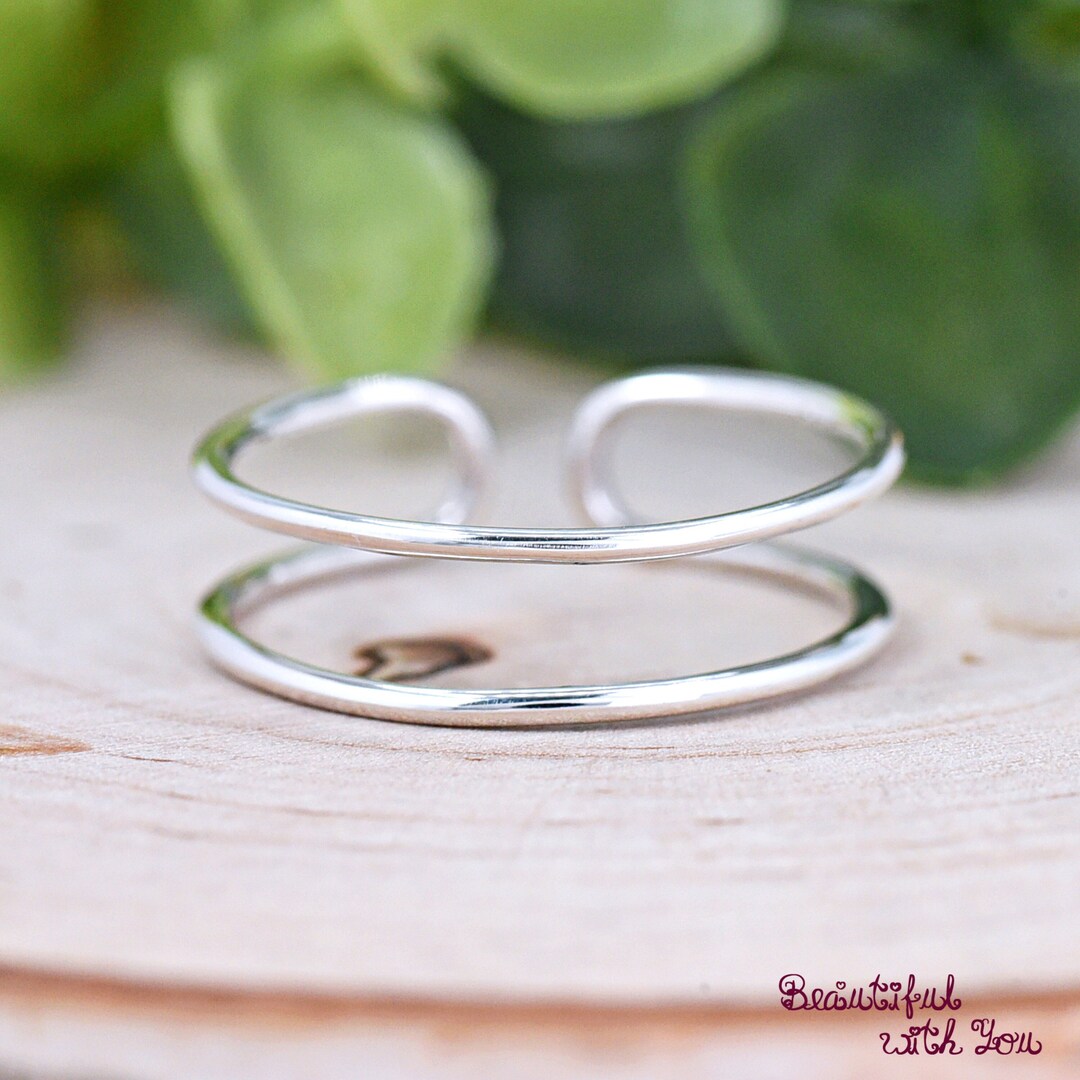 Double Lines Wire Style Adjustable Open Flexible Thumb Ring Solid 925 ...