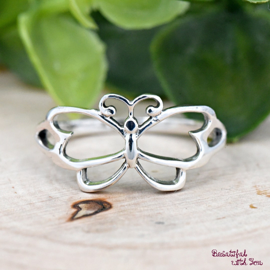 Dainty Butterfly Ring, Solid 925 Sterling Silver Insect Butterfly Ring ...