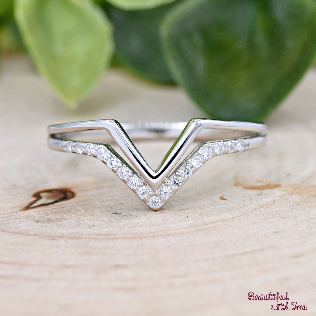 Two V Shape Silver Ring. Solid 925 Sterling Silver Double Layer ...