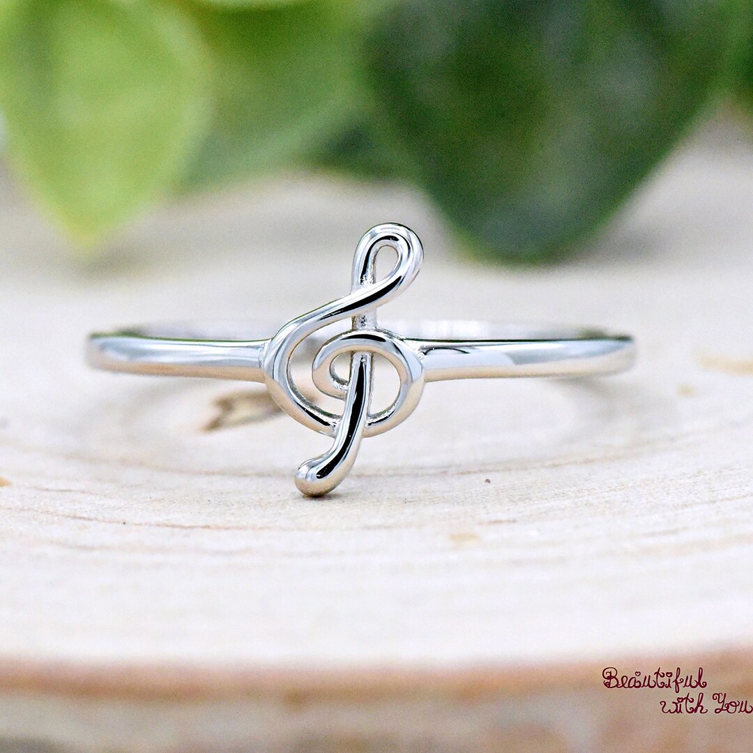 Music Ring, Treble Clef Musicians Ring, Solid 925 Sterling Silver ...